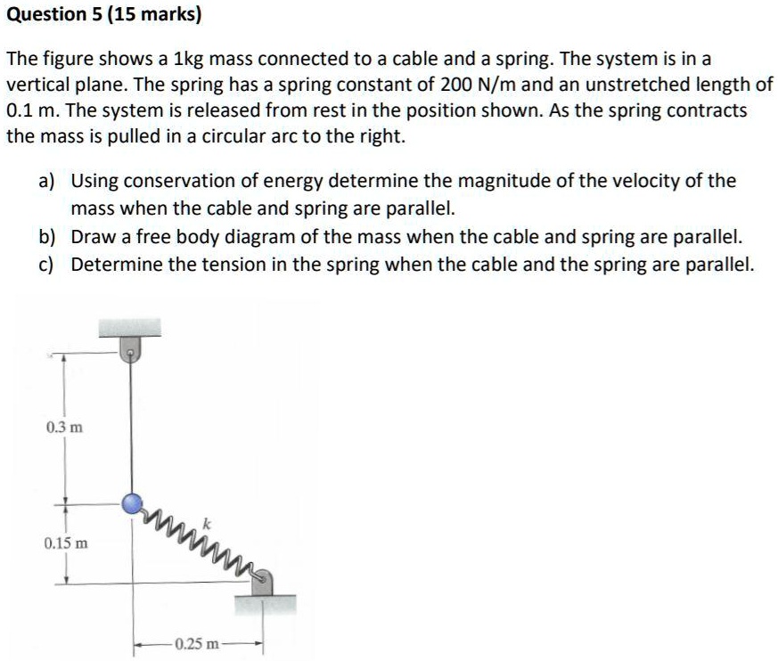 SOLVED:Question 5 (15 marks) The figure shows a 1kg mass connected to a cable and a spring: The ...