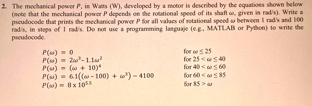 the mechanical power p in watts w developed by a motor is described by ...