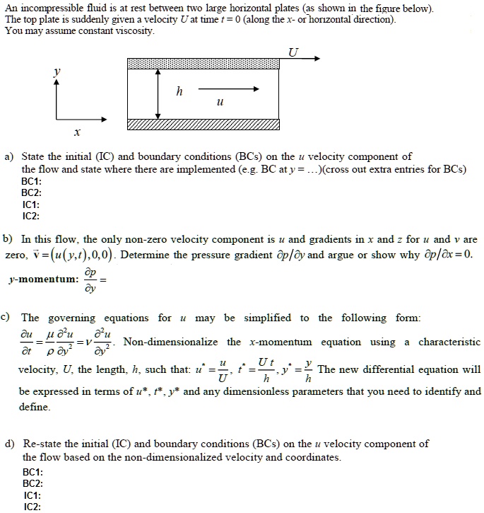 An incompressible fluid is at rest between two large horizontal plates ...