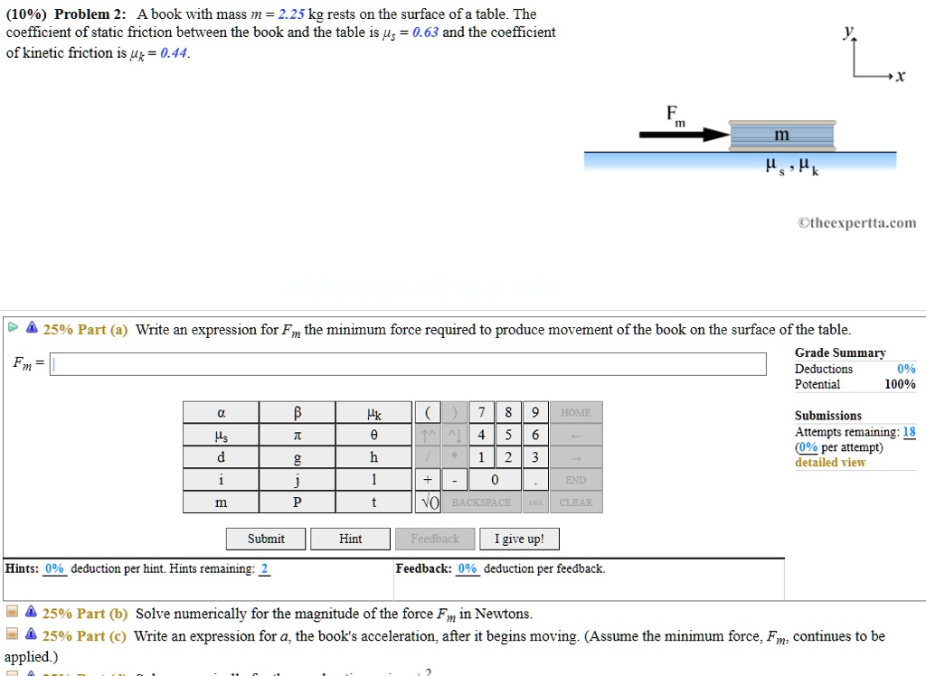 1090 problem 2 abook with mass m 225 kg rests on the surface of a table ...