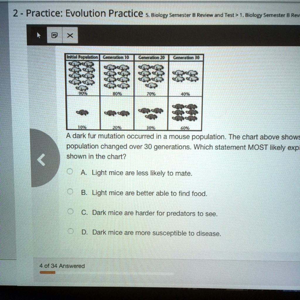 SOLVED: A dark fur mutation occurred in a mouse population. The chart ...