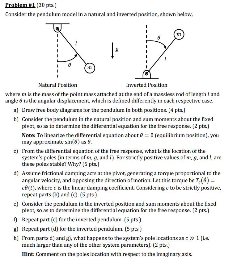 Problem #1 (30 pts.) Consider the pendulum model in its natural and ...