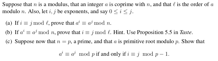 SOLVED: Suppose that n is a modulus, that an integer a is coprime with ...