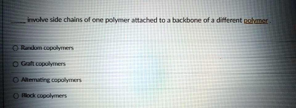 SOLVED: Text: Involves side chains of one polymer attached to a ...