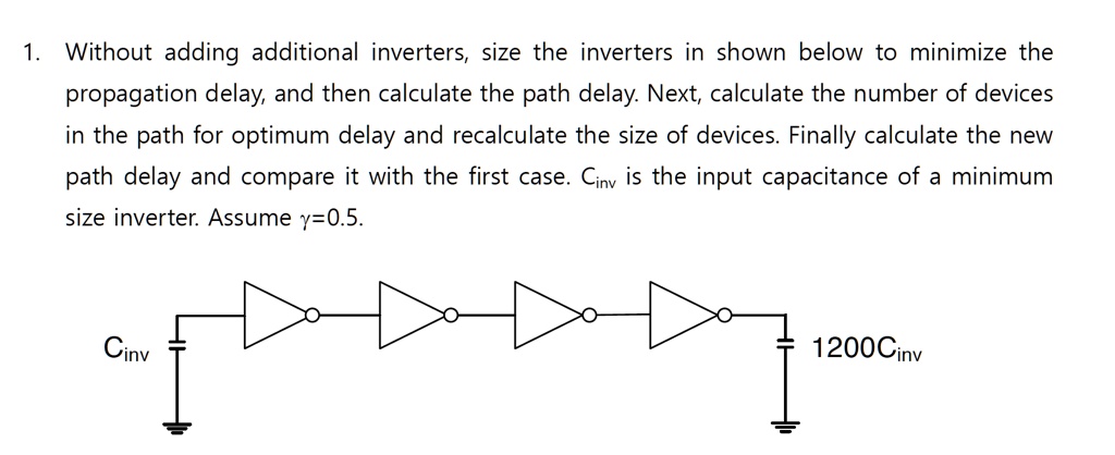 1. Without adding additional inverters, size the inverters in shown below to minimize the ...
