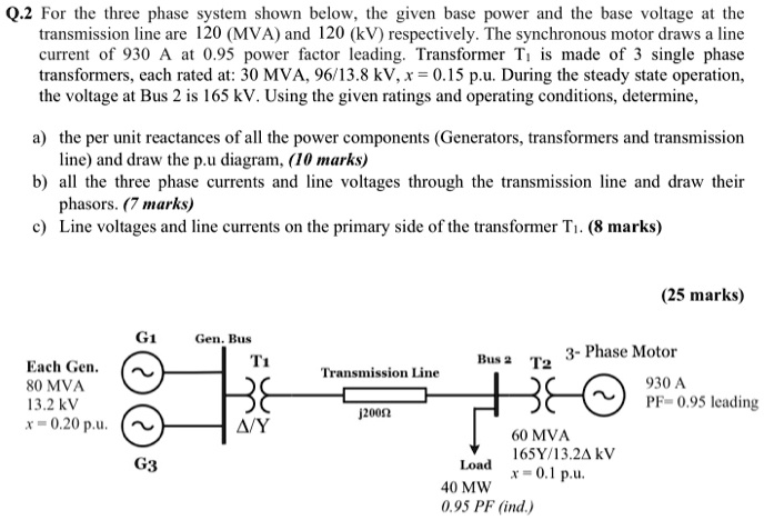 Q.2 For the three phase system shown below, the given base power and ...
