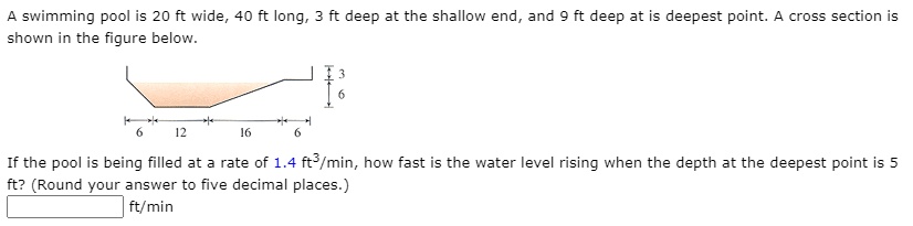 A swimming pool is 20 ft wide, 40 ft long, 3 ft deep at the shallow end ...