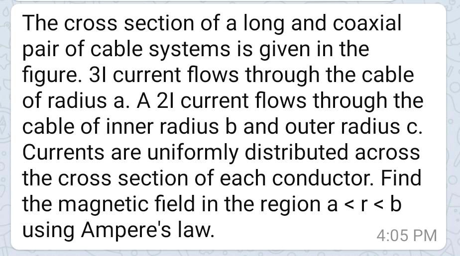 the cross section of a long and coaxial pair of cable systems is given ...