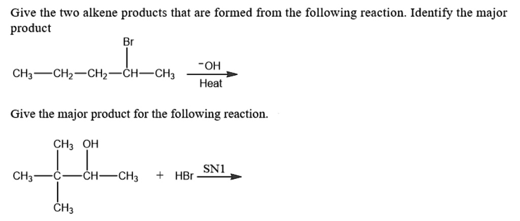 SOLVED: Give the two alkene products that are formed from the following reaction. Identify the ...