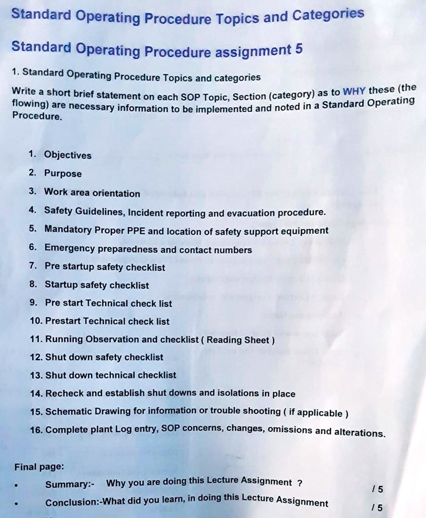Standard Operating Procedure Topics and Categories Standard Operating ...