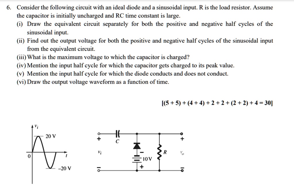 SOLVED: Consider the following circuit with an ideal diode and a sinusoidal input: R is the load ...