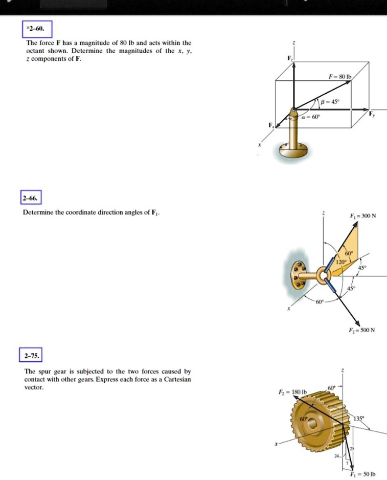 2-60. The force F has a magnitude of 80 lb and acts within the octant ...
