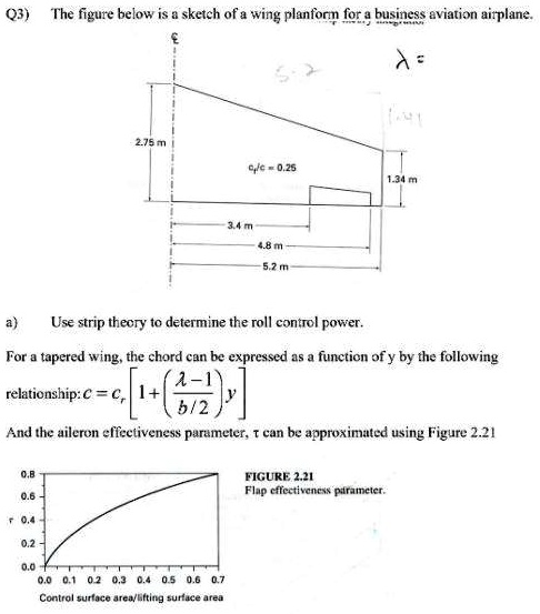 Q3) The figure below is a sketch of a wing planform for a business ...