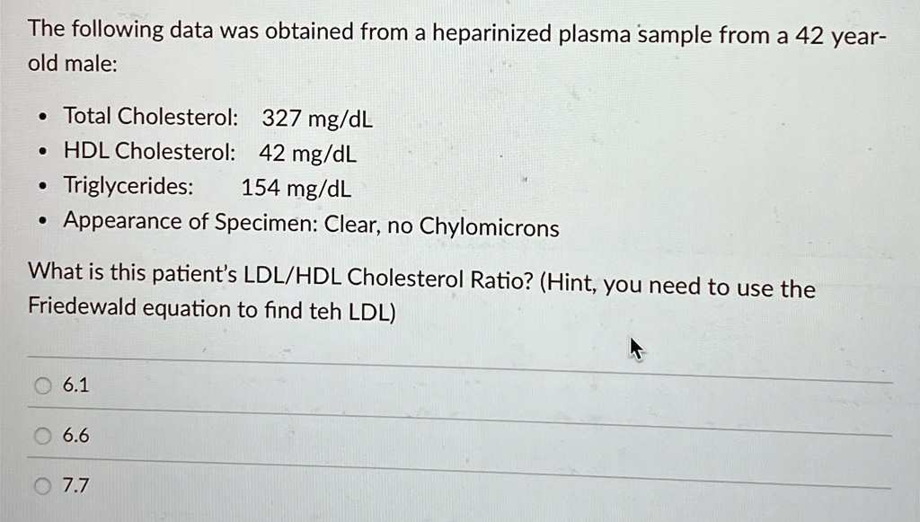 the following data was obtained from a heparinized plasma sample from a ...