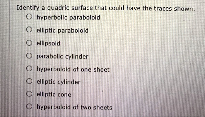 SOLVED: Identify a quadric surface that could have the traces shown ...