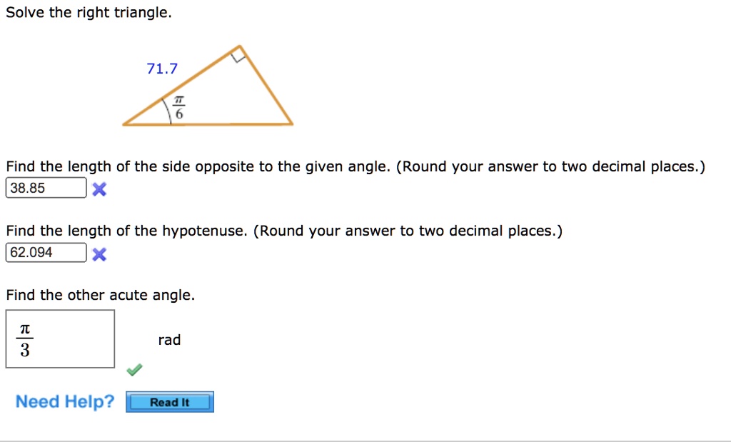 Solved Solve The Right Triangle 71 7 Find The Length Of The Side