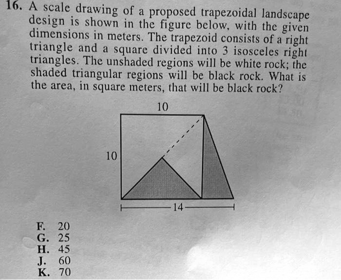 16. A scale drawing of a proposed trapezoidal landscape design is shown in the figure below ...