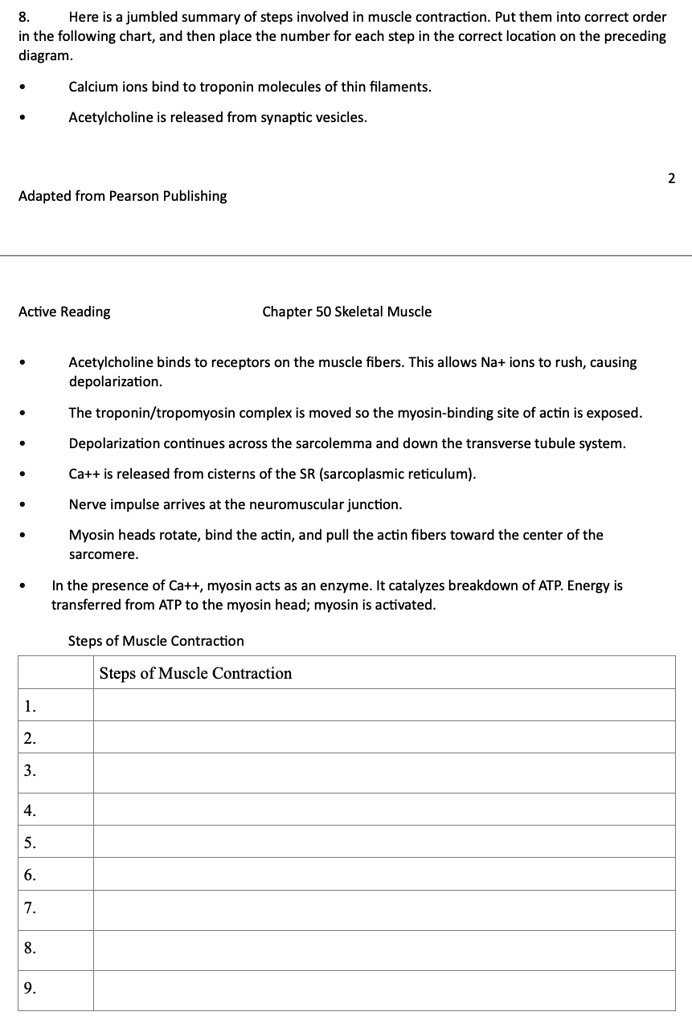 8 here is a jumbled summary of steps involved in muscle contractionput ...