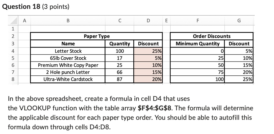 SOLVED: Texts: Question 18 (3 points) A B C D E F G 1 2 3 4 5 6 7 8 ...