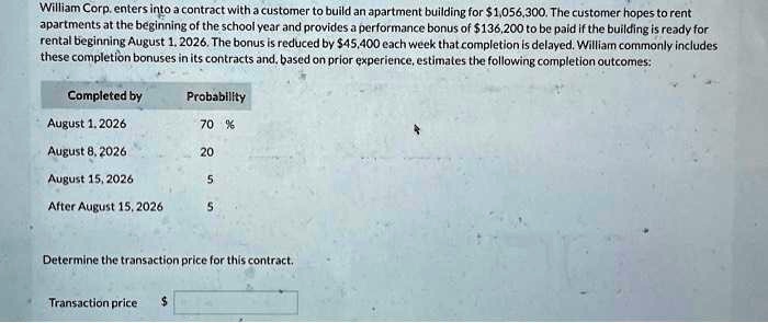 SOLVED: William Corp. enters into a contract with a customer to build ...