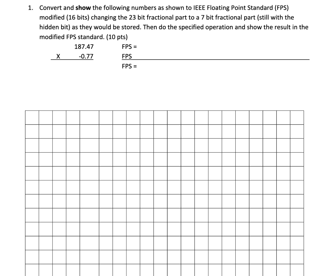 SOLVED: I need help with IEEE FLoating Point Standard Operation!!!!! The process should be shown ...
