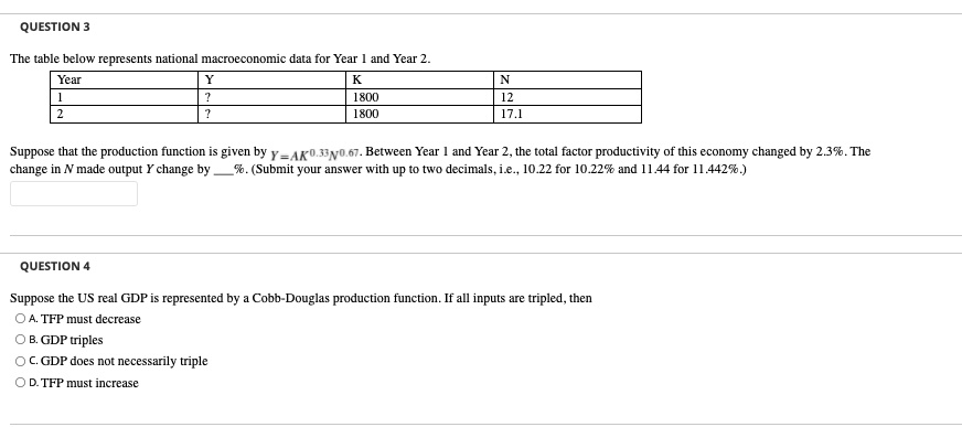 SOLVED: QUESTION 3 The table below represents national macroeconomic data for Year Uean Year Is ...