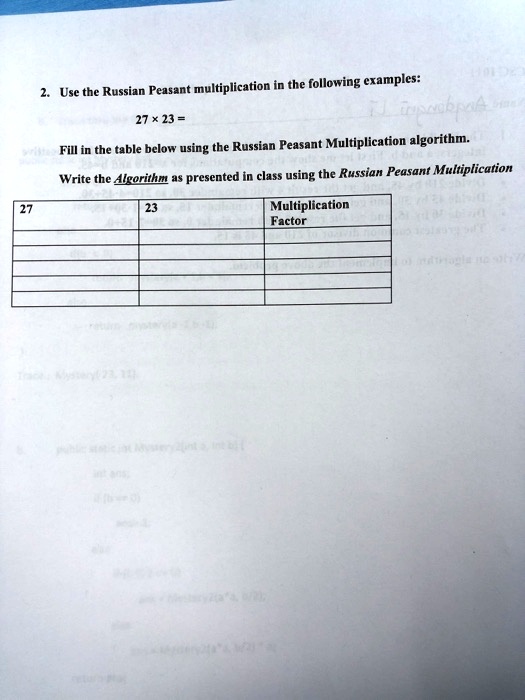 SOLVED: 2. Use the Russian Peasant multiplication in the following ...