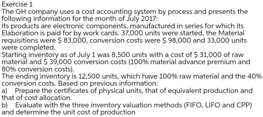 SOLVED: Please show your work Exercise1 The GH company uses a cost ... SOLVED: Please show your work Exercise1 The GH company uses a cost ...