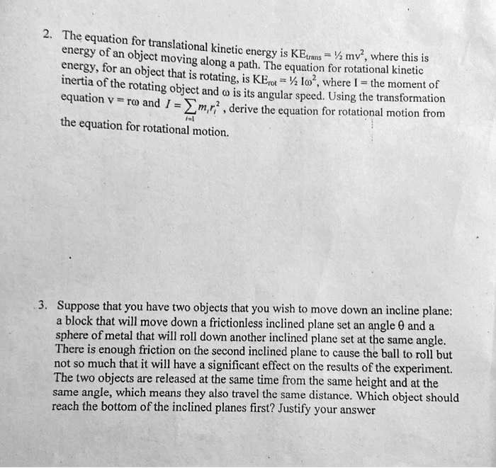 SOLVED:The equation for translational ) energy of an object Ikinetic ...