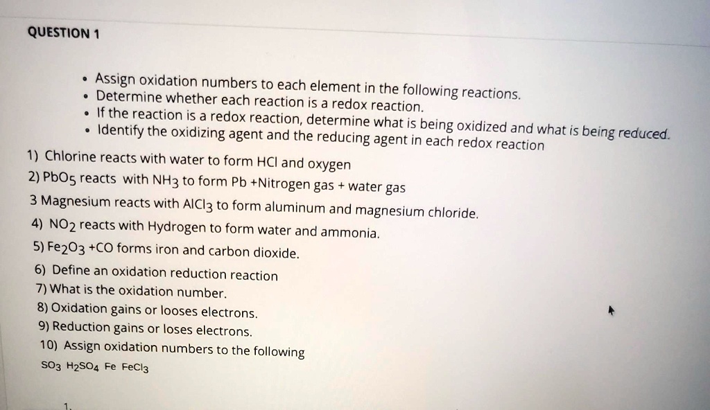 Solved Question Assign Oxidation Numbers To Each Element In The