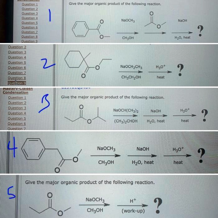 SOLVED: Question 1: Give the major organic product of the following reaction NaOCH3 NaOH CH3OH ...