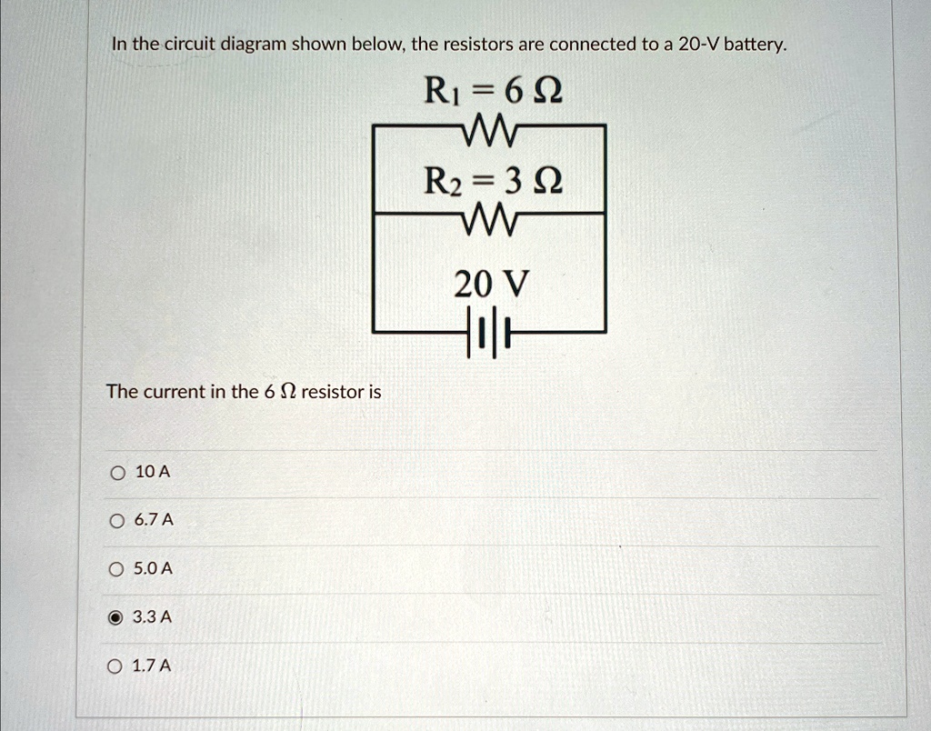 In the circuit diagram shown below, the resistors are connected to a 20-V battery. The current ...