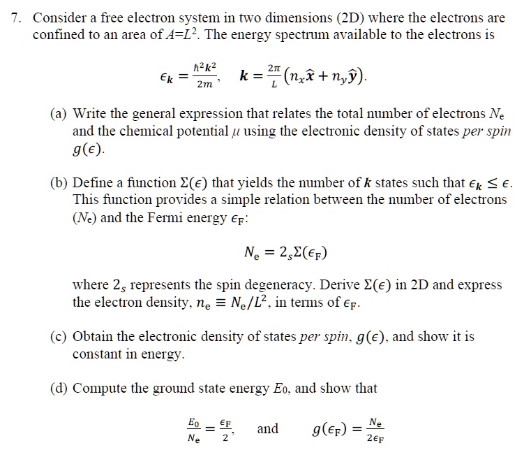 how do do i do this question 7 consider a free electron system in two ...
