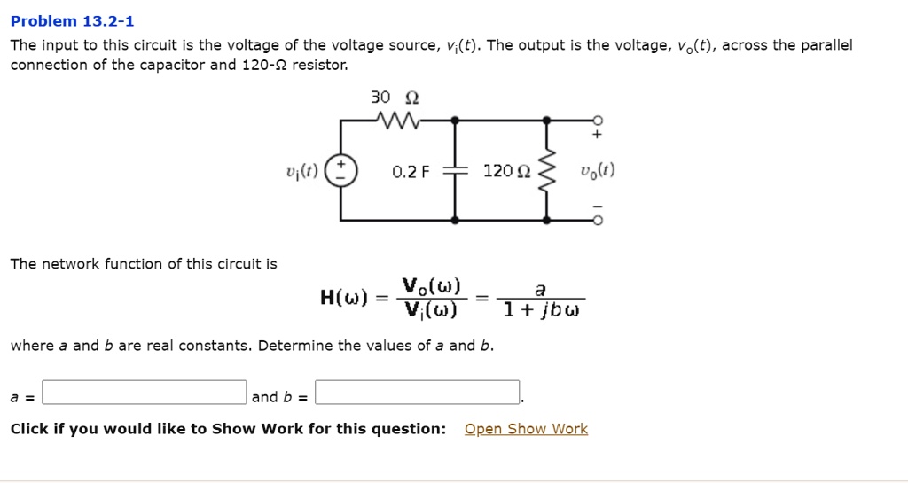 SOLVED: Problem 13.2-1 The input to this circuit is the voltage of the voltage source, vi(t ...