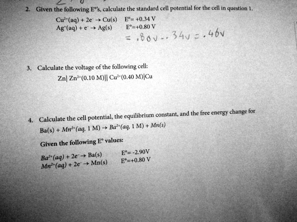SOLVED:Given the following E"s, calculate the standard cell potential for the cell in question ...