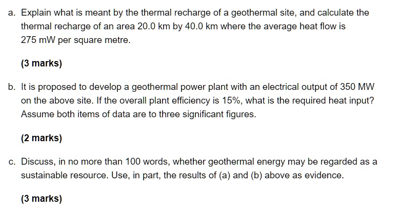 SOLVED: a. Explain what is meant by the thermal recharge of a ...