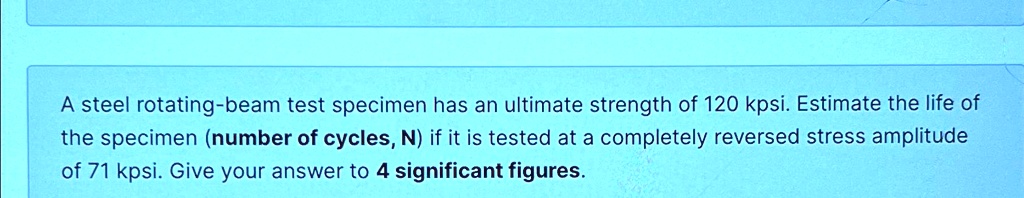 SOLVED: A steel rotating-beam test specimen has an ultimate strength of ...