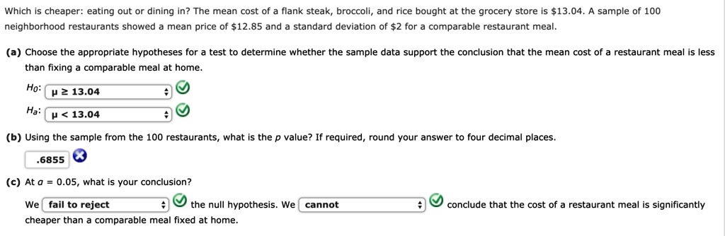 Which is cheaper: eating out or dining in? The mean cost of a flank ...