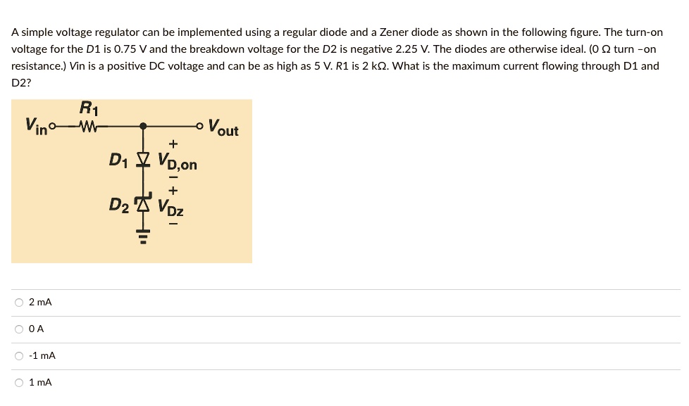 SOLVED: A simple voltage regulator can be implemented using a regular diode and a Zener diode as ...