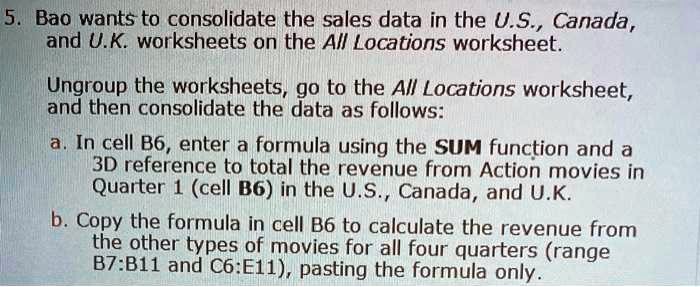 5. Bao wants to consolidate the sales data in the U.S., Canada, and U.K ...