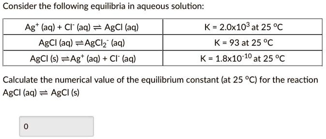 Consider the following equilibria in aqueous solution: Ag+ (aq) + Cl ...