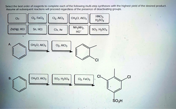 Select the best order of reagents to complete each of the following multi-step syntheses with ...