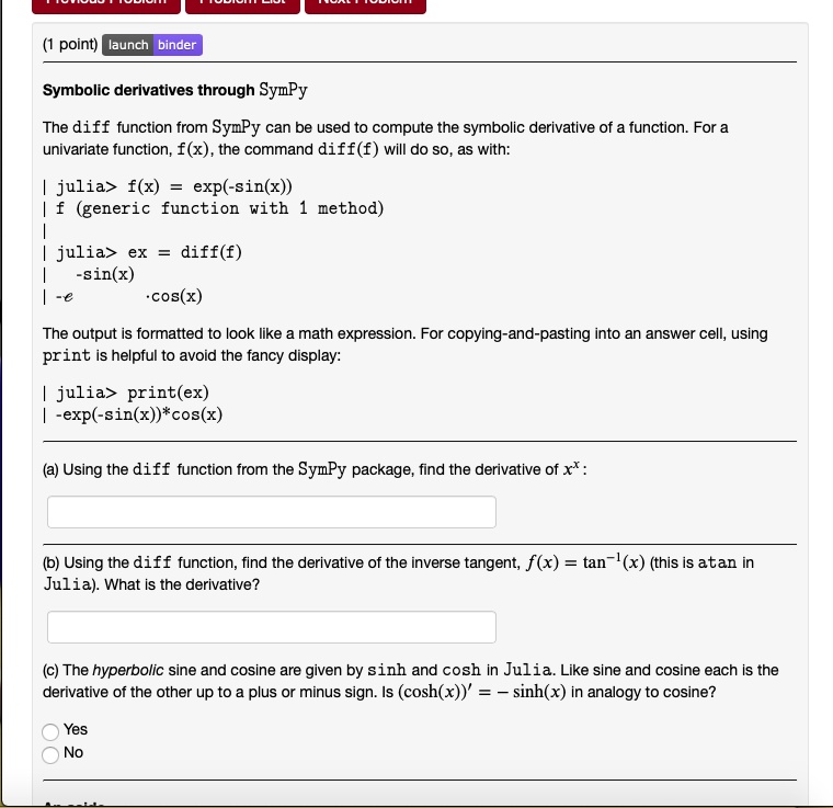 Solved Symbolic Derivatives Through Sympy The Diff Function From Sympy Can Be Used To Compute