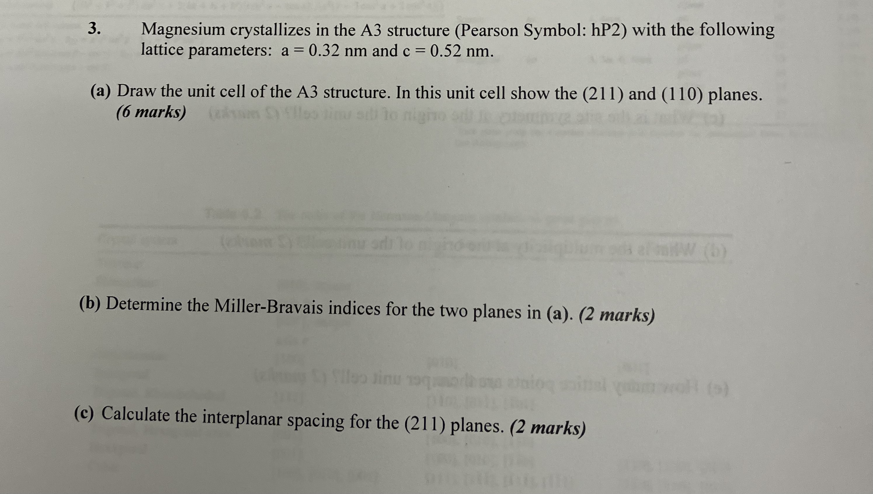SOLVED: 3. Magnesium crystallizes in the A3 structure (Pearson Symbol: hP2) with the following ...