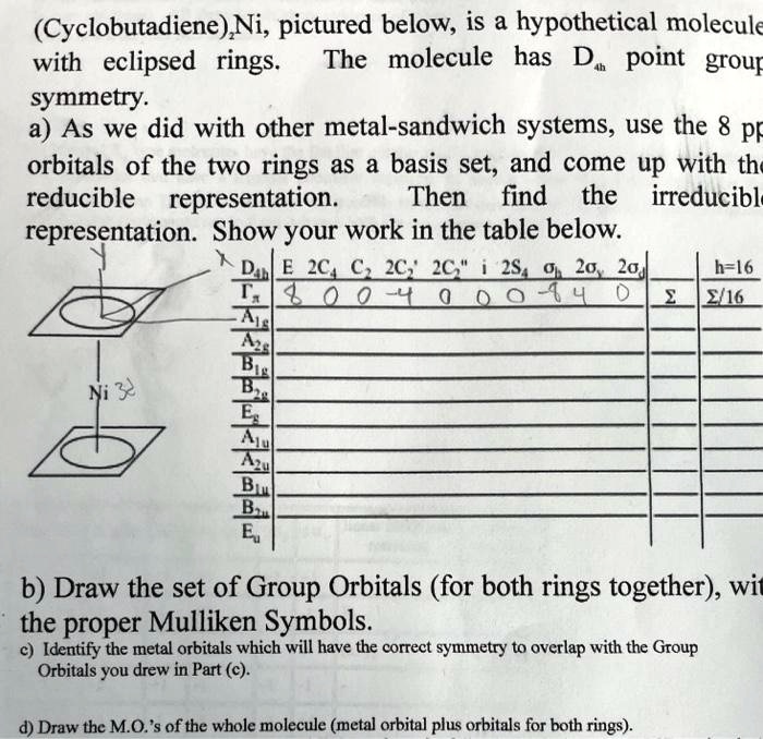 SOLVED: (Cyclobutadiene) Ni, pictured below, is a hypothetical molecule ...