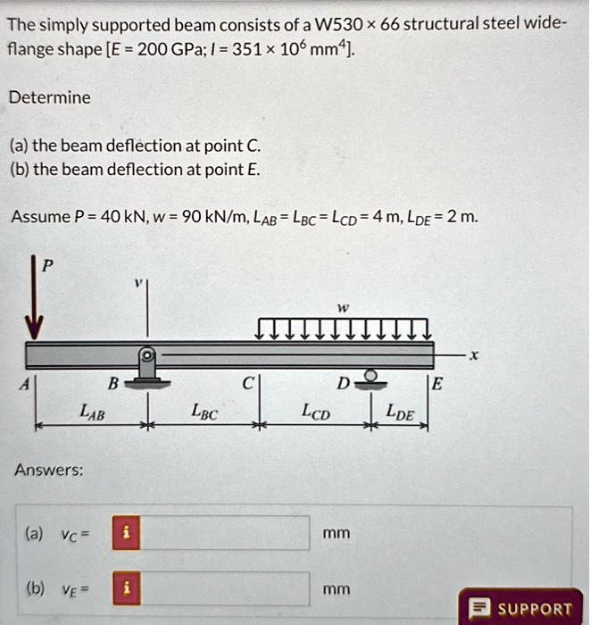 SOLVED: we The simply supported beam consists of a W530x66 structural steel wide flange shape [E ...