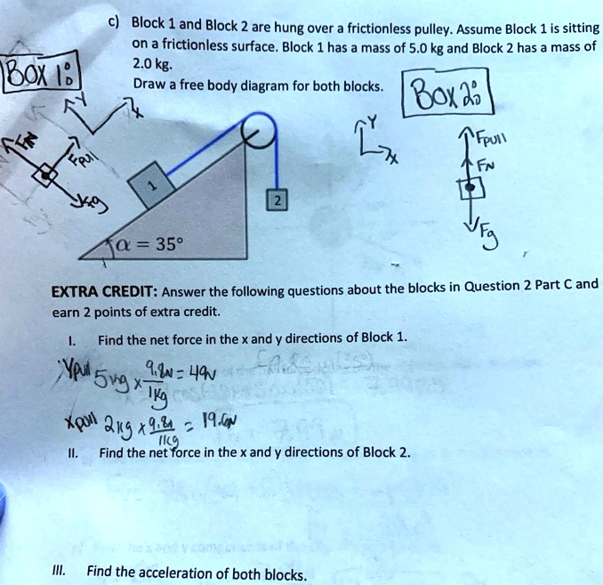 block 1 and block 2 are hung over a frictionless pulley assume block 1 is sitting on a ...