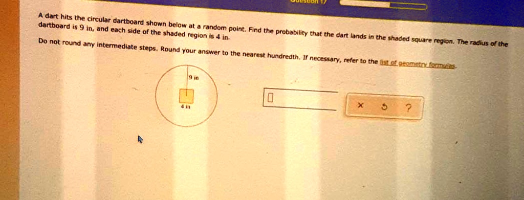 SOLVED:A dart hits the dartboard circular dartboard shown below at I5 9 in and each side of the ...