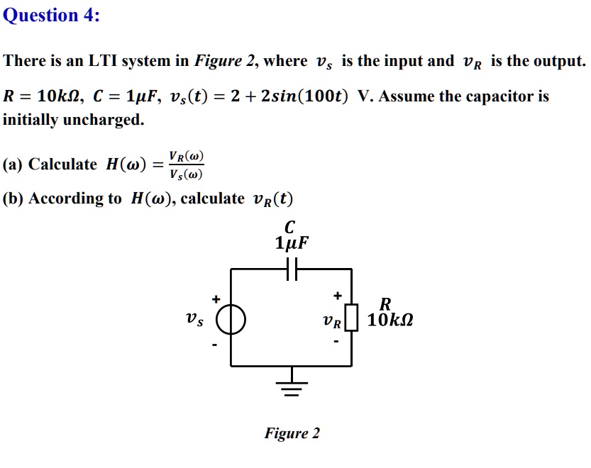 SOLVED: Question 4: There is an LTI system in Figure 2, where Vs is the ...