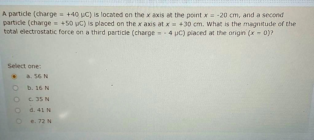 SOLVED: particle (charge +40 HC) is located on the x axis at the point x 20 cm, and a second ...
